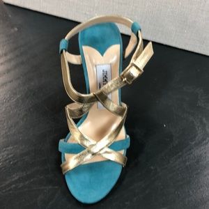Jimmy Choo | Shoes | Jimmy Choo Gold Metallic Turquoise Sandals | Poshmark
